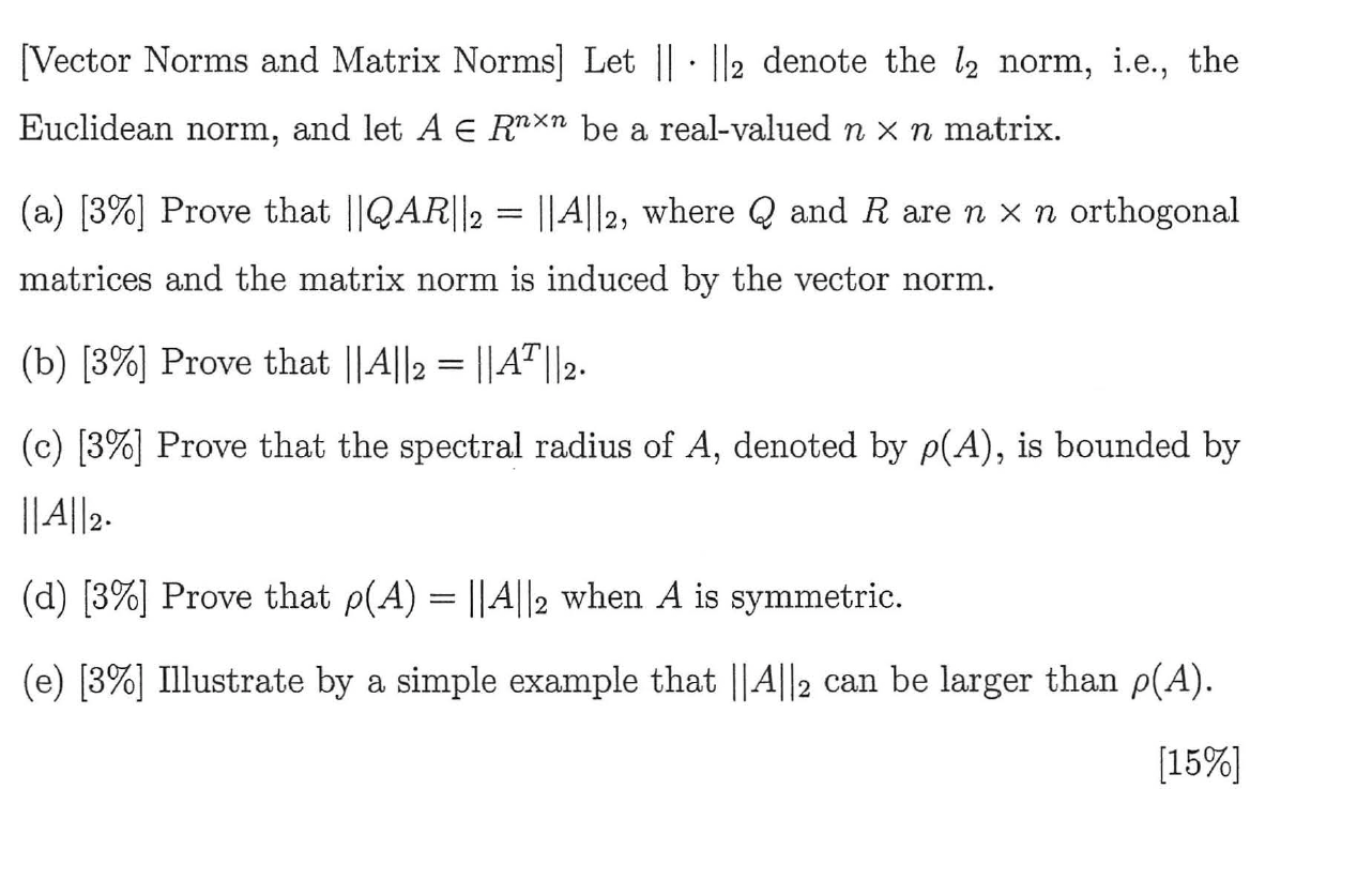 Solved Vector Norms And Matrix Norms Let ∥⋅∥2 Denote The 