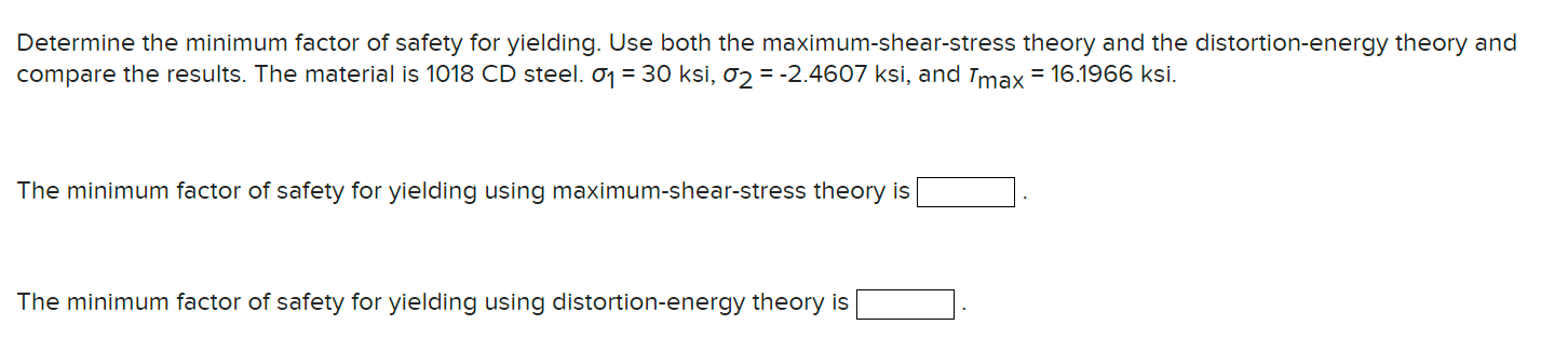 Solved Determine The Minimum Factor Of Safety For Yielding