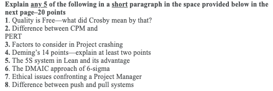Solved Explain any 5 of the following in a short paragraph | Chegg.com