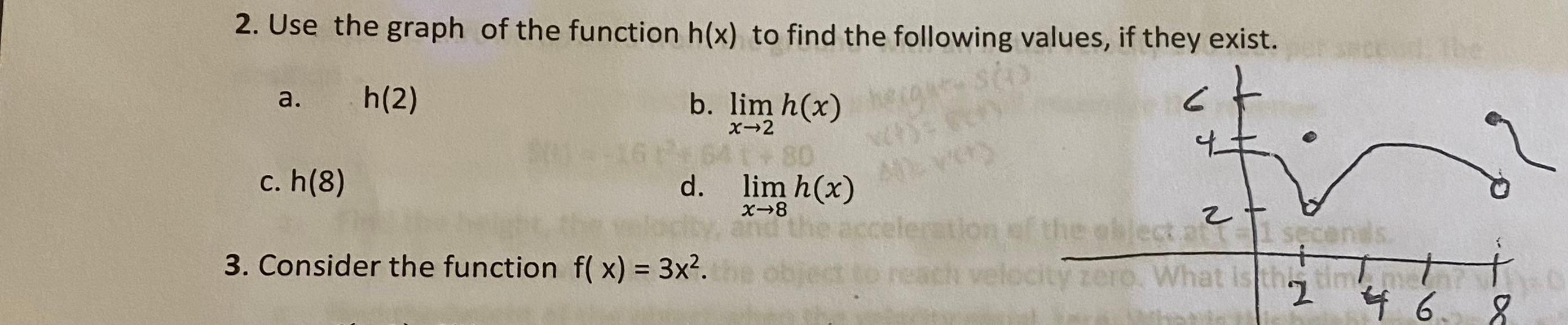 Solved 2. Use the graph of the function h(x) to find the | Chegg.com