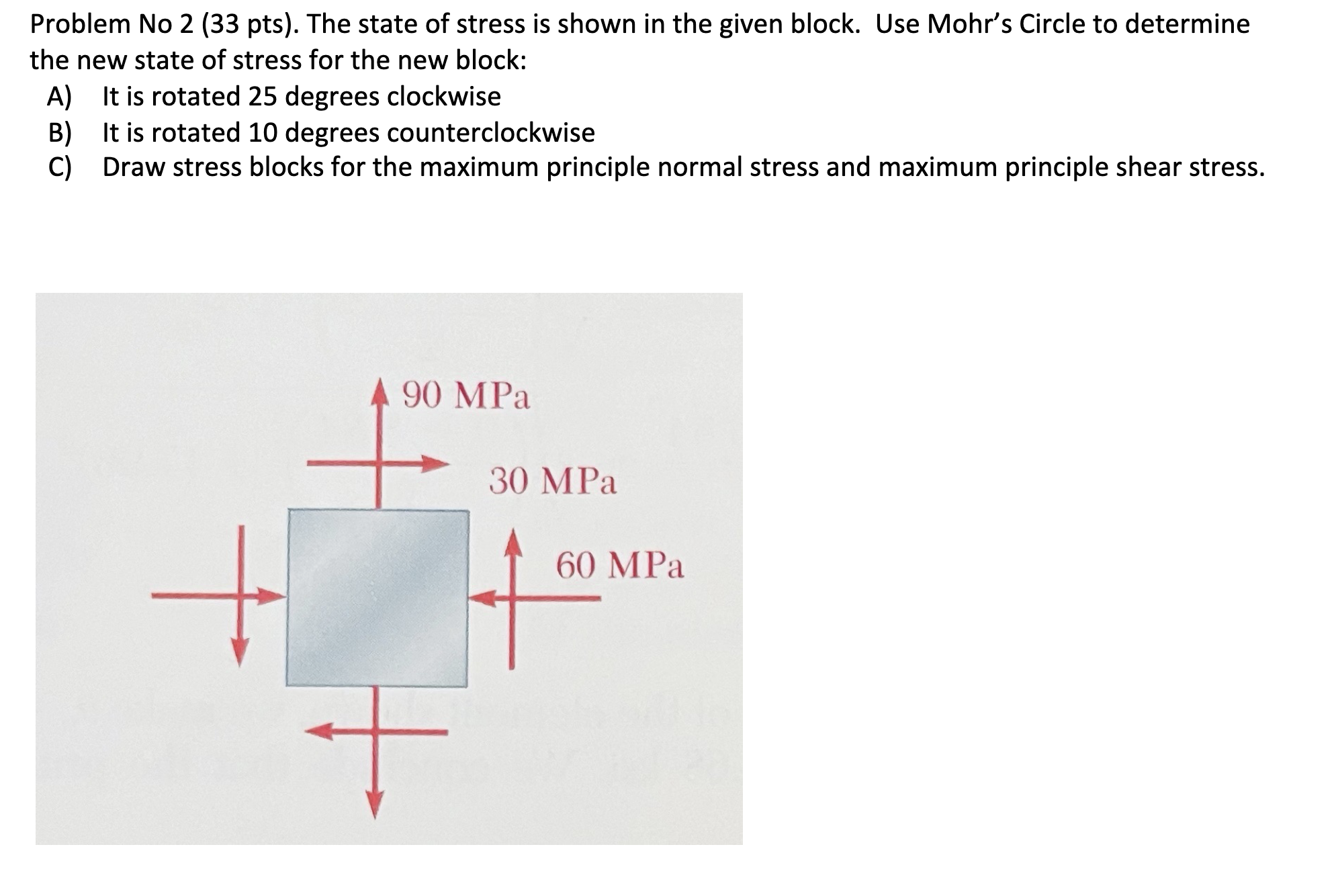 Problem No 2 ( 33 pts). The state of stress is shown | Chegg.com