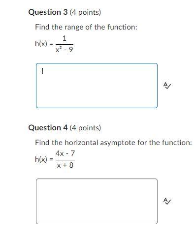 Solved Find the range of the function: h(x)=x2−91 4 Question | Chegg.com