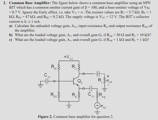 Solved 2. Common Base Amplifier: The figure below shows a | Chegg.com