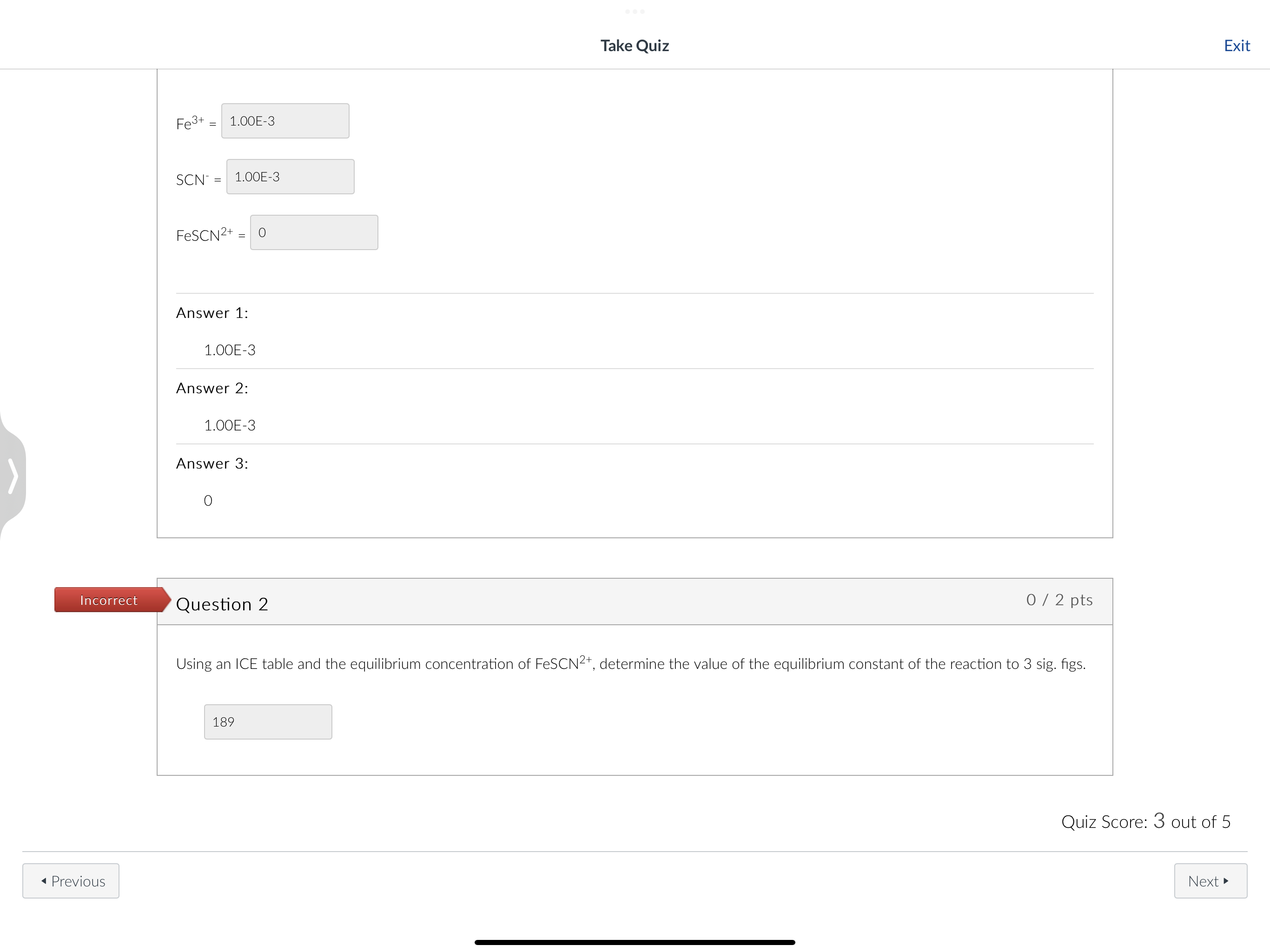 A student mixes 5.00 mL of 0.00200 M Fe(NO3)3 with | Chegg.com