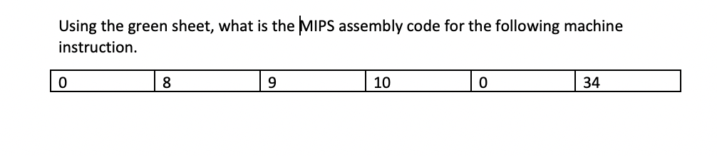 Solved Using the green sheet, what is the MIPS assembly code | Chegg.com