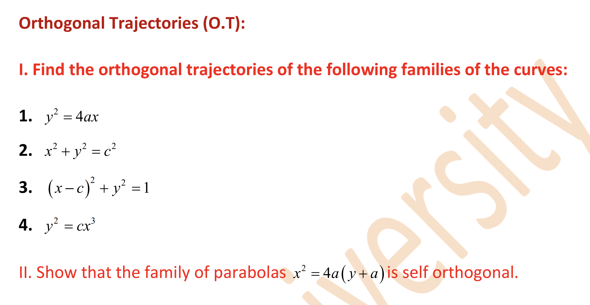 Solved Orthogonal Trajectories (O.T)I. Find the orthogonal | Chegg.com