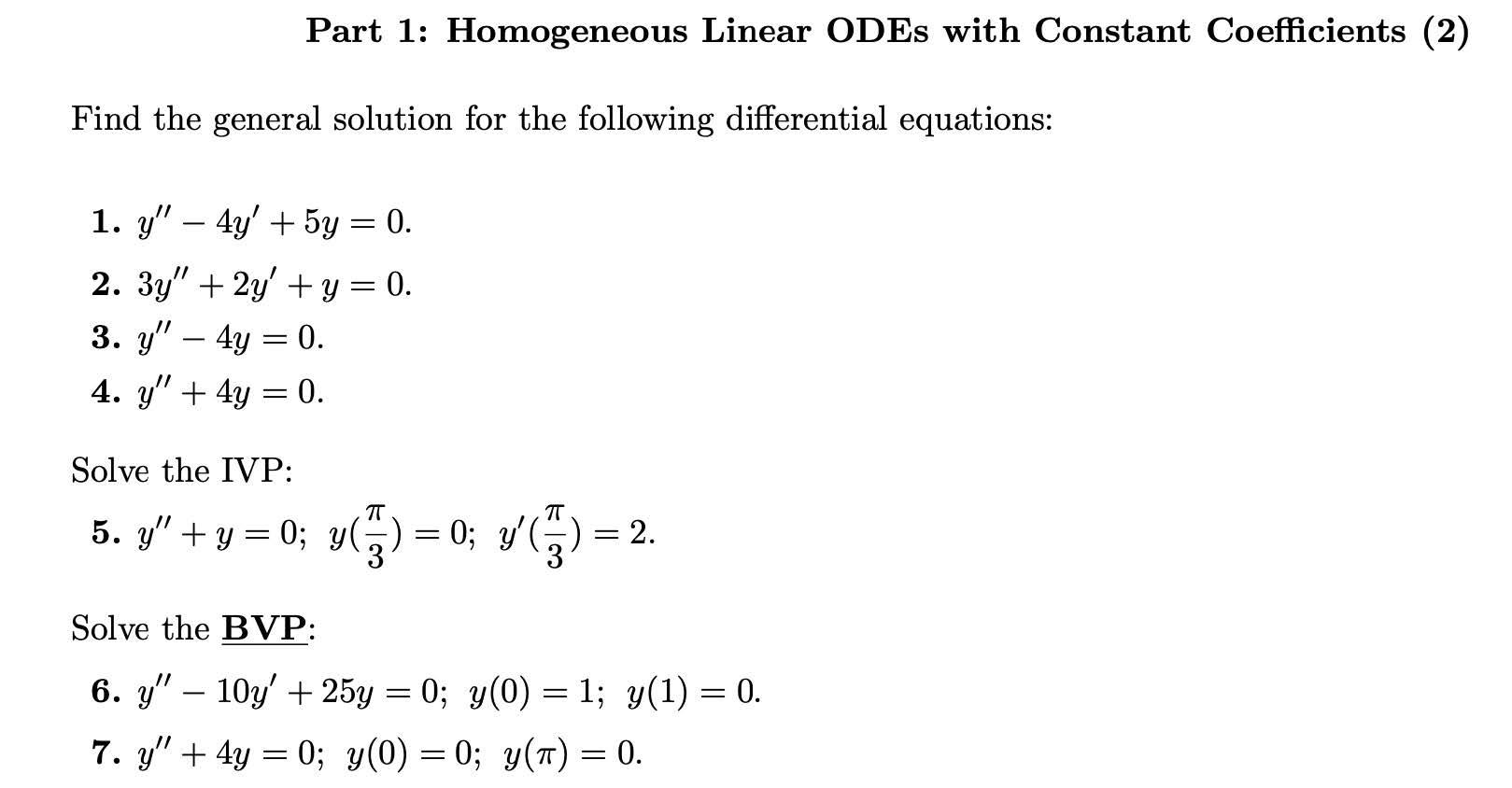Solved Part 1: Homogeneous Linear ODEs with Constant | Chegg.com