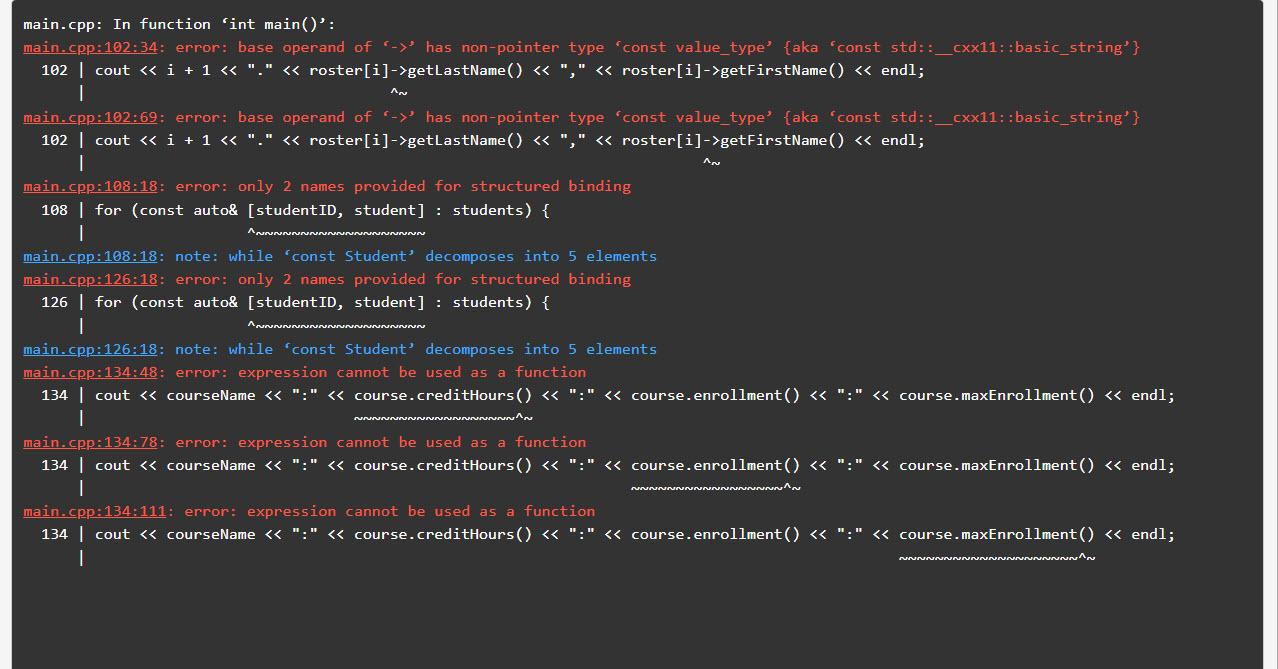 Solved I am creating a C++ program that registers students | Chegg.com
