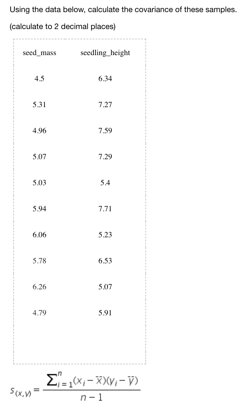 Solved Q10 Using the data below, calculate the covariance | Chegg.com