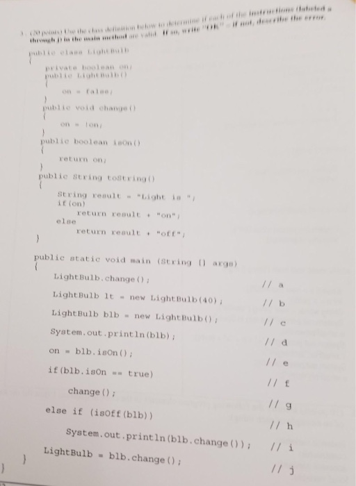 Solved Use the class definition below to determine if each | Chegg.com