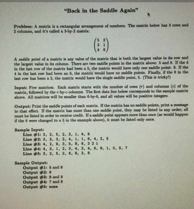 Solved "Back in the Saddle Again" Problem: A matrix is a | Chegg.com