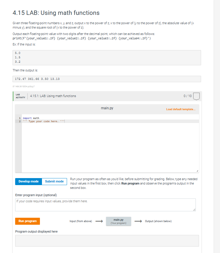 Solved 4.15 ﻿LAB: Using math functionsGiven three | Chegg.com