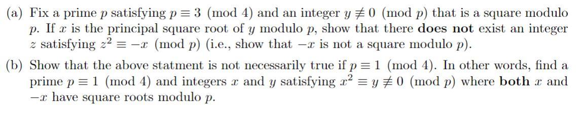 Solved y (a) Fix a prime p satisfying p = 3 (mod 4) and an | Chegg.com