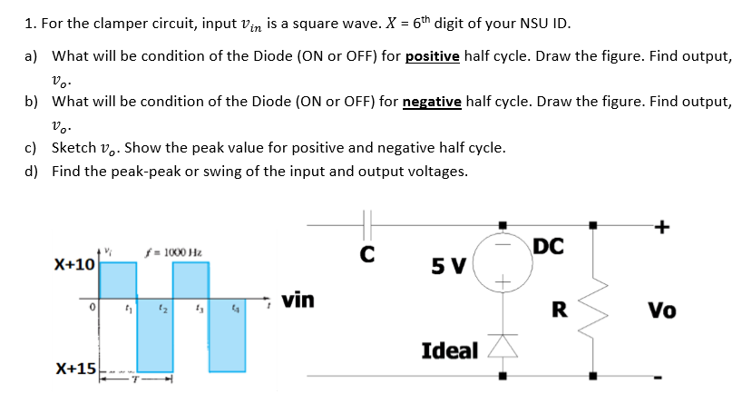 Solved 1. For the clamper circuit, input Vin is a square | Chegg.com