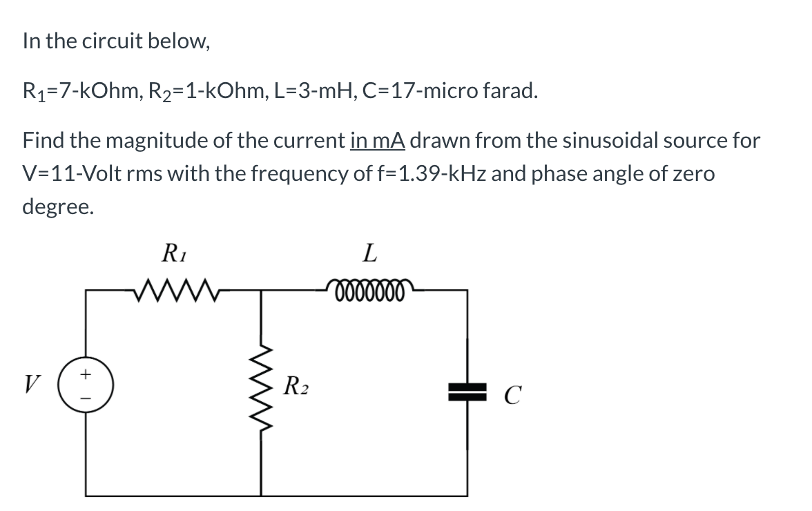 Solved In the circuit below, R1=7-kOhm, R2=1-kOhm, L=3-mH, | Chegg.com