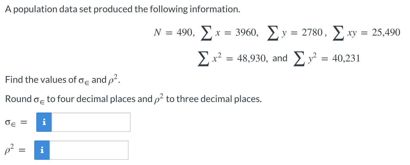 Solved A population data set produced the following | Chegg.com
