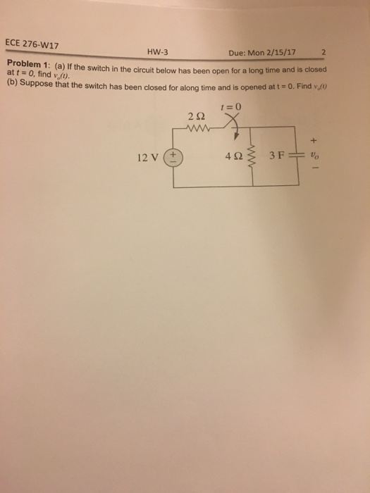 Solved If the switch in the circuit below has been open for | Chegg.com