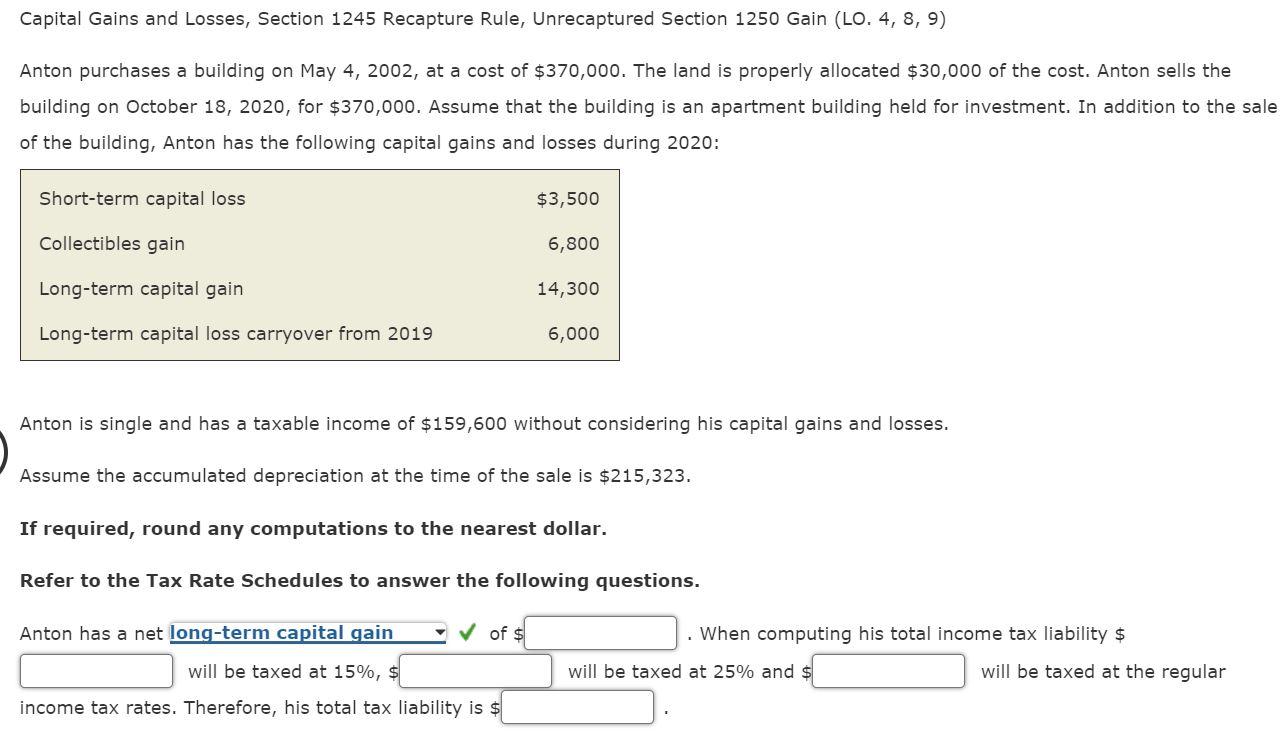 Solved Capital Gains and Losses, Section 1245 Recapture | Chegg.com