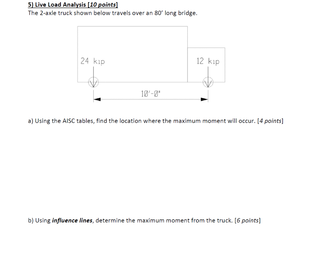 Solved 5) Live Load Analysis (10 points) The 2-axle truck | Chegg.com
