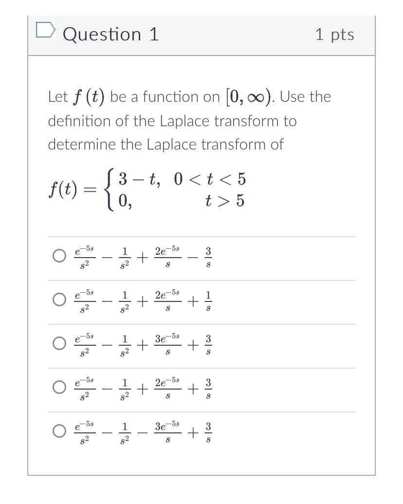 Solved Let f(t) be a function on [0,∞). Use the definition | Chegg.com