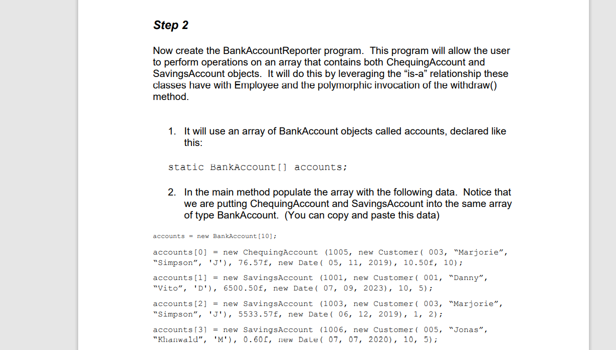 Solved In this lab you will change BankAccount class to | Chegg.com