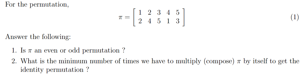 Solved For the permutation, π=[1224354153] Answer the | Chegg.com