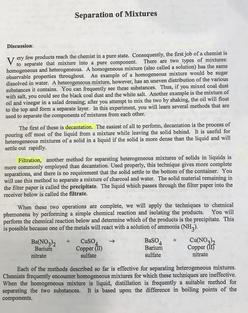 Solved Separation of Mixtures Discussion: Very few products | Chegg.com