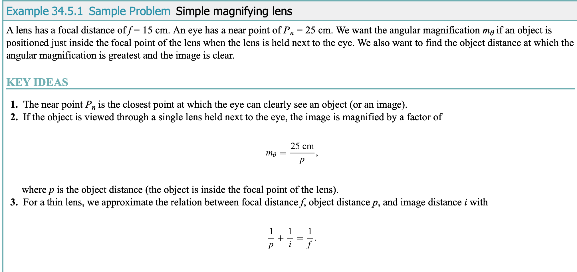 Solved Example 34.5.1 Sample Problem Simple magnifying lens | Chegg.com