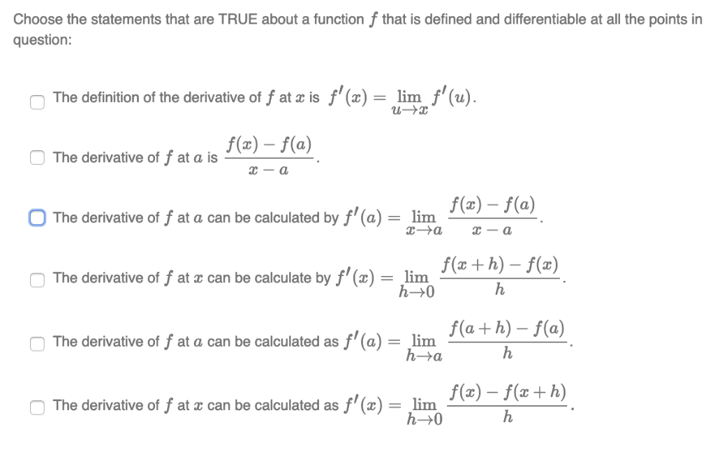 Solved Choose the statements that are TRUE about a function | Chegg.com
