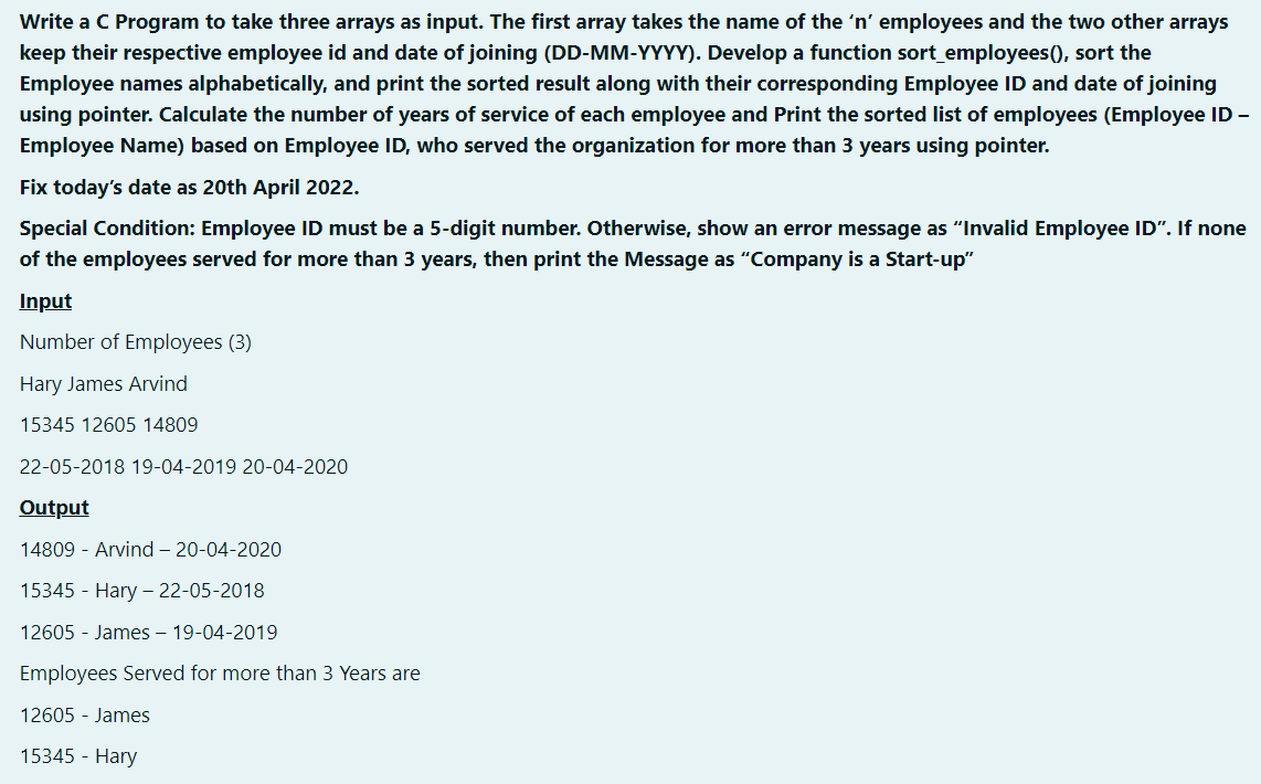 Solved Write a C Program to take three arrays as input. The | Chegg.com