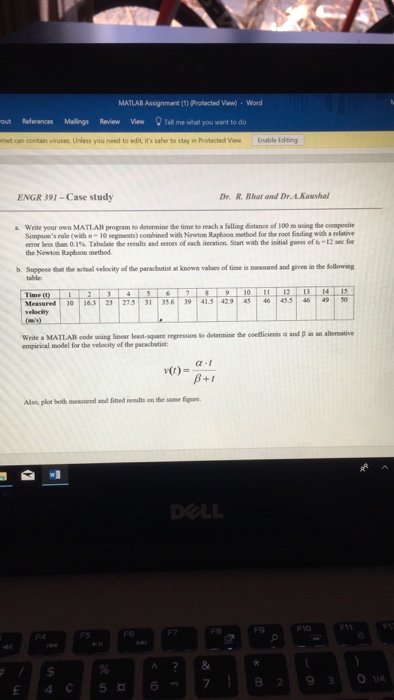 Solved MATLAB Assignment (1) (Protected View) Word ayout | Chegg.com