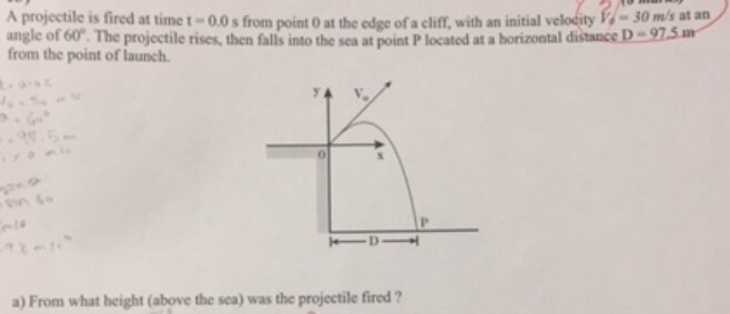 Solved A projectile is fired at time t = 0.0s from point 0 | Chegg.com