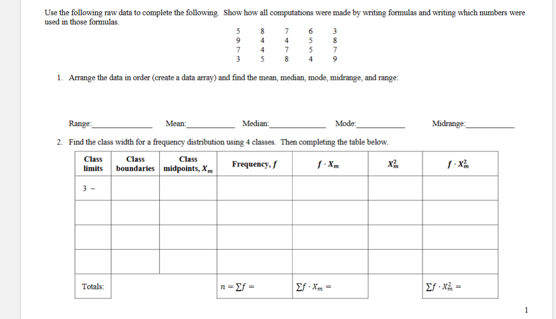 Solved Arrange the data in order (create a data array) and | Chegg.com