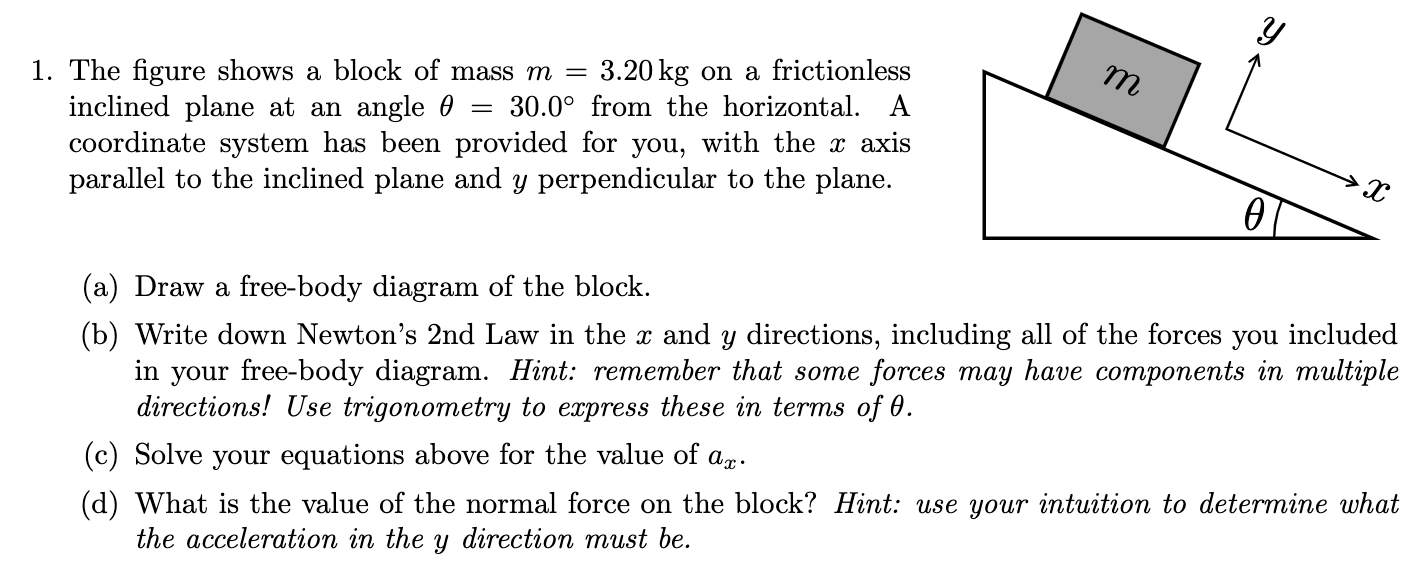 Solved 1. The figure shows a block of mass m=3.20 kg on a | Chegg.com