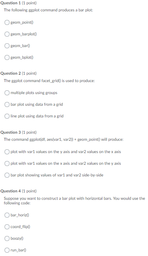 Solved Question 1 1 Point Following Ggplot Command Produces Bar Plot O Geompointo O