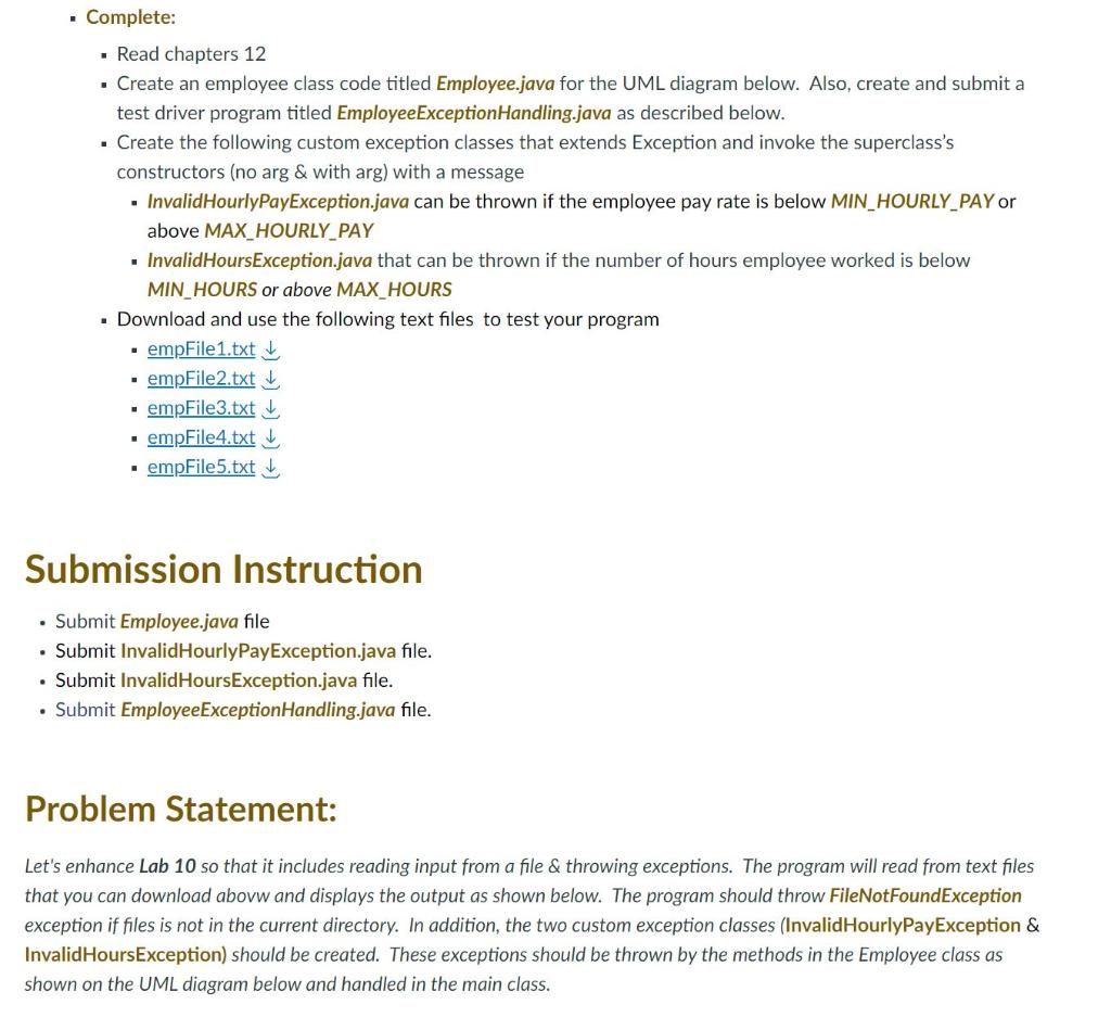 Solved - Complete: - Read chapters 12 - Create an employee | Chegg.com