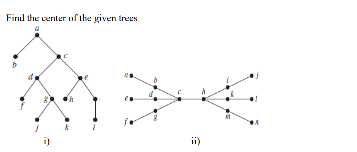Solved Find the center of the given trees a b b e a g 8 h | Chegg.com