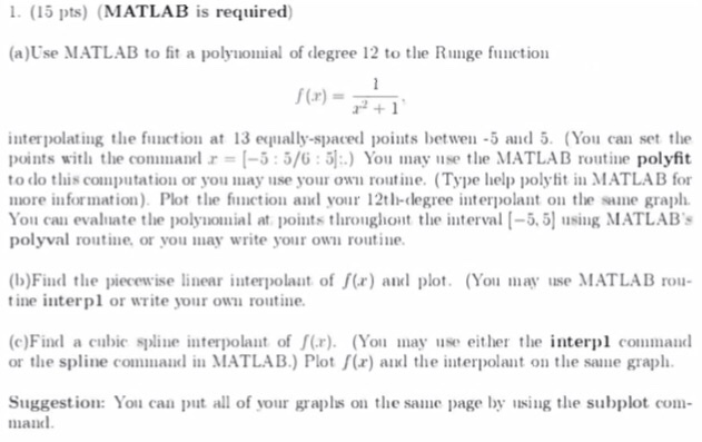 Solved L (15 pts) (MATLAB is required (a)Use MATLAB to fit a | Chegg.com