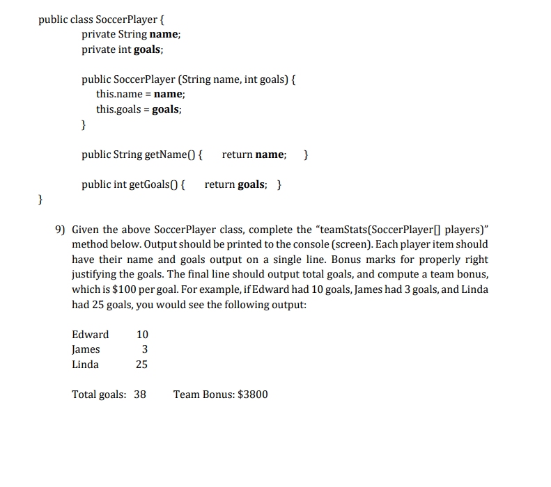 Solved public class Soccer Player private String name; | Chegg.com