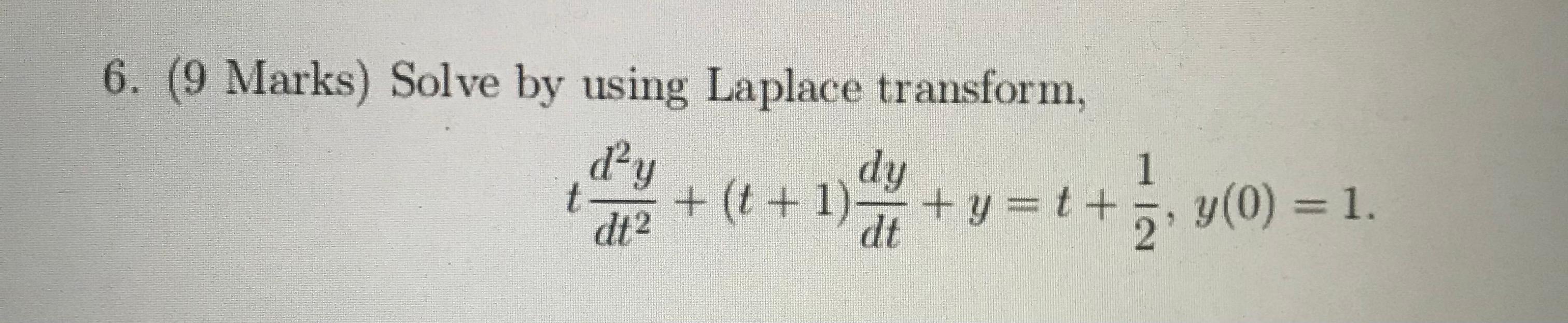 Solved Solve by using Laplace transform: ty'' + (t+1)y' + y | Chegg.com
