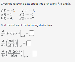 Solved Given the following data about three functions f,g, | Chegg.com