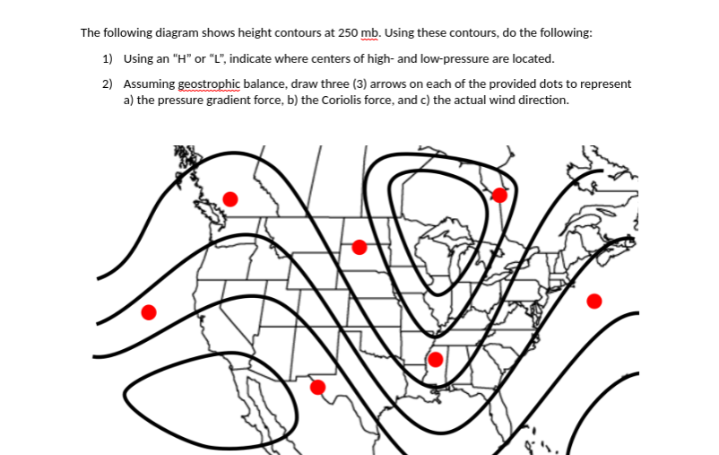 Solved The following diagram shows height contours at 250 | Chegg.com