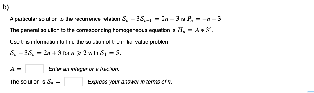 Solved A particular solution to the recurrence relation | Chegg.com