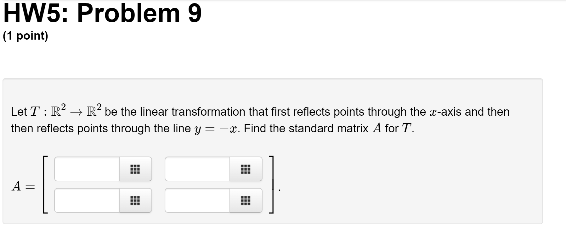Solved HW5: Problem 9 (1 point) Let T:R² + R² be the linear | Chegg.com