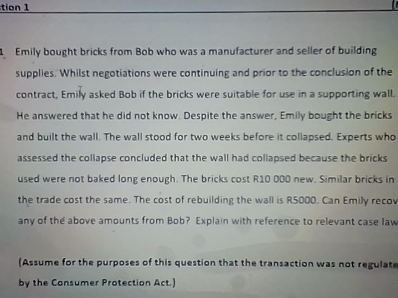 Solved Emily bought bricks from Bob who was a manufacturer | Chegg.com