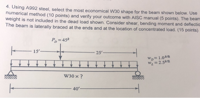 Solved 4. Using A992 steel, select the most economical W30 | Chegg.com