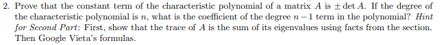Solved Prove that the constant term of the characteristic | Chegg.com