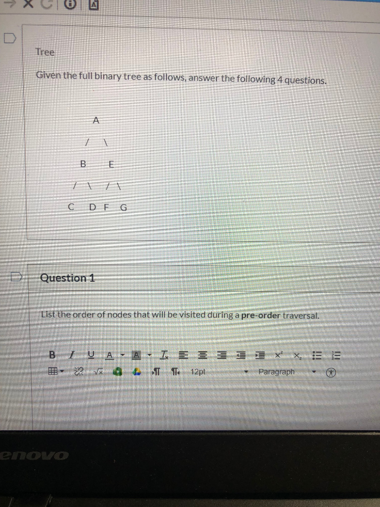 Solved Tree Given the full binary tree as follows, answer | Chegg.com