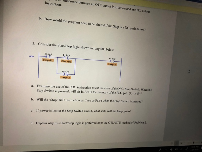 PLC Programming Fundamentals Consider the ladder | Chegg.com