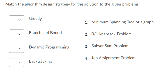 Solved Match the algorithm design strategy for the solution | Chegg.com